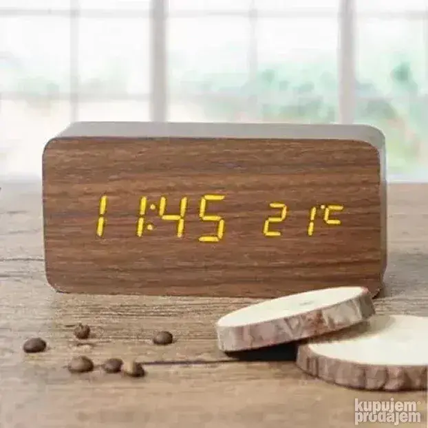 Drveni sat Digitalni sat Budilnik Wooden clock Digitalni sat